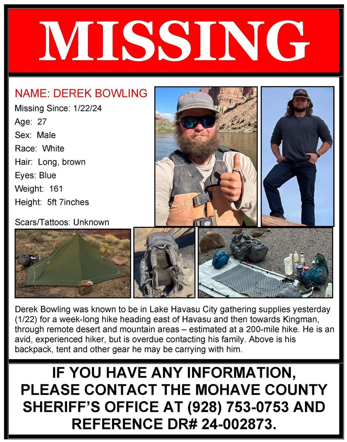 MISSING PERSON: DEREK BOWLING, LAST HEARD FROM NEAR LAKE HAVASU CITY ...